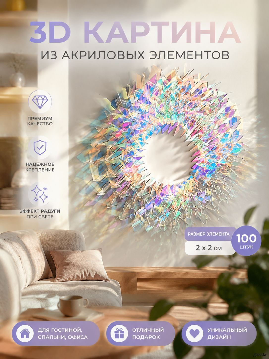 Радужное акриловое стекло/Голографические акриловые квадраты 2 2 см, 100 шт для DIY-декора