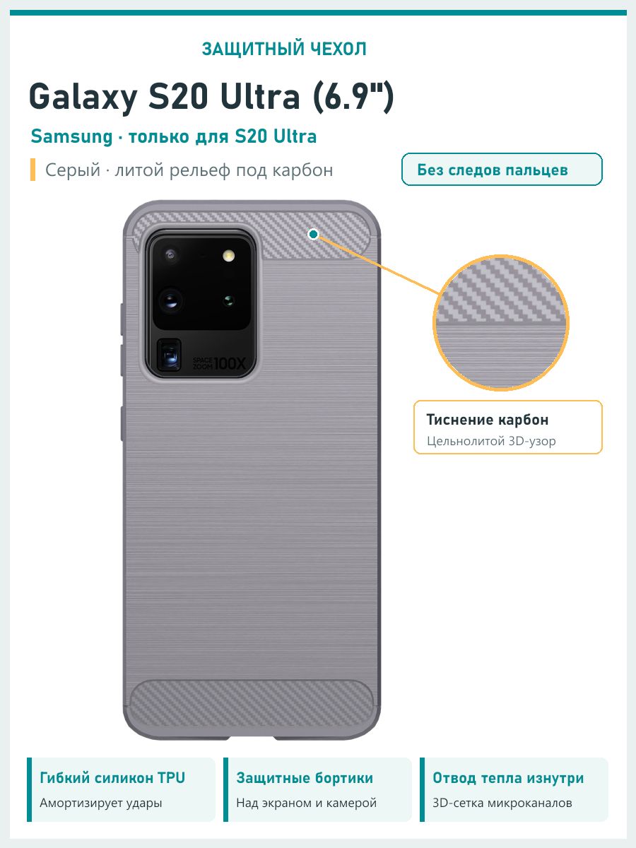 Чехол на Samsung Galaxy S20 Ultra (Самсунг s20 ultra, Самсунг галакси с 20 ультра) противоударный (серый)