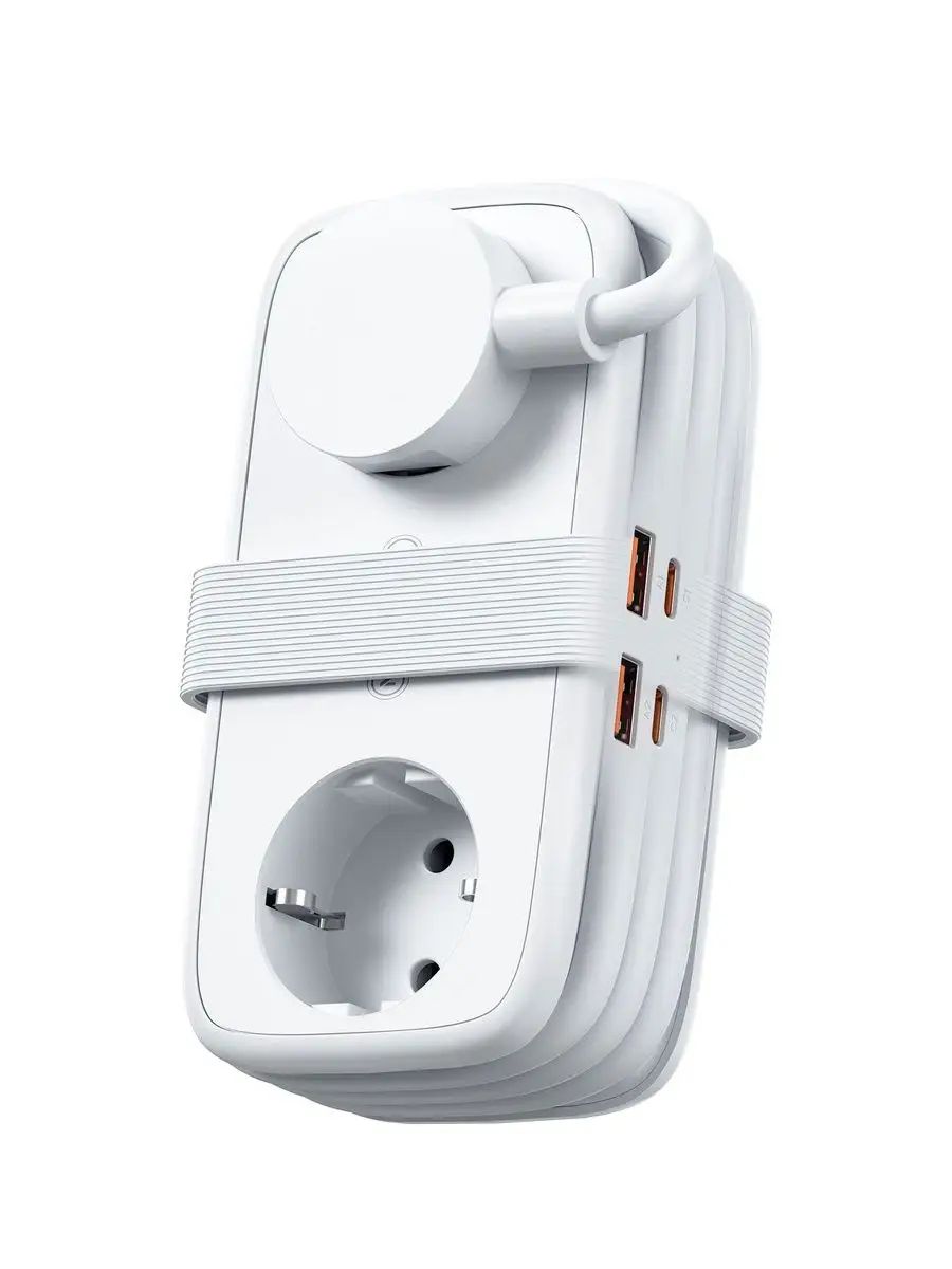NTONPOWER Удлинитель с 2 розетками и USB-C 22,5 Вт PD, плоская вилка GaN, быстрая зарядка, 2500Вт, 1.5м, для дома/офиса/путешествий, Белый