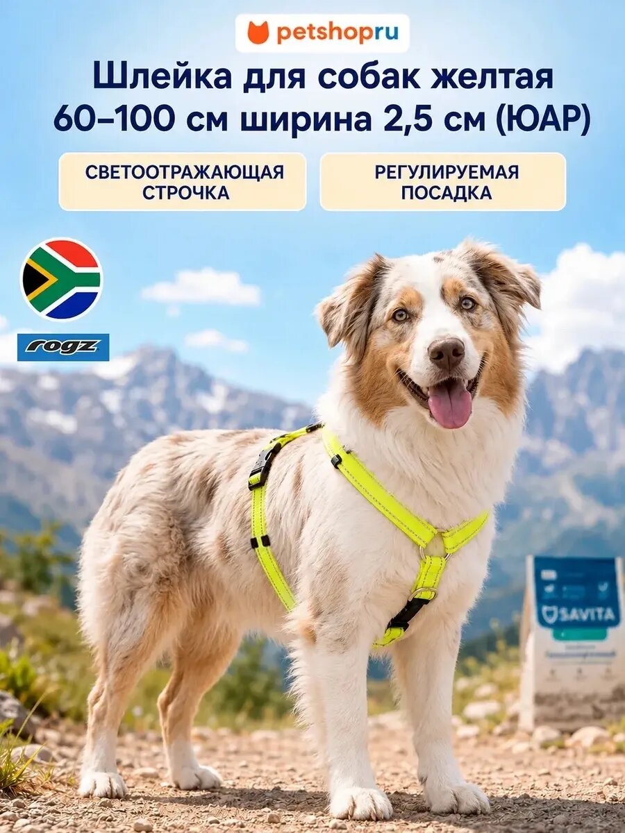 Rogz шлейка "Utility", р-р XL (60-100см), ш: 2,5 см, желтый