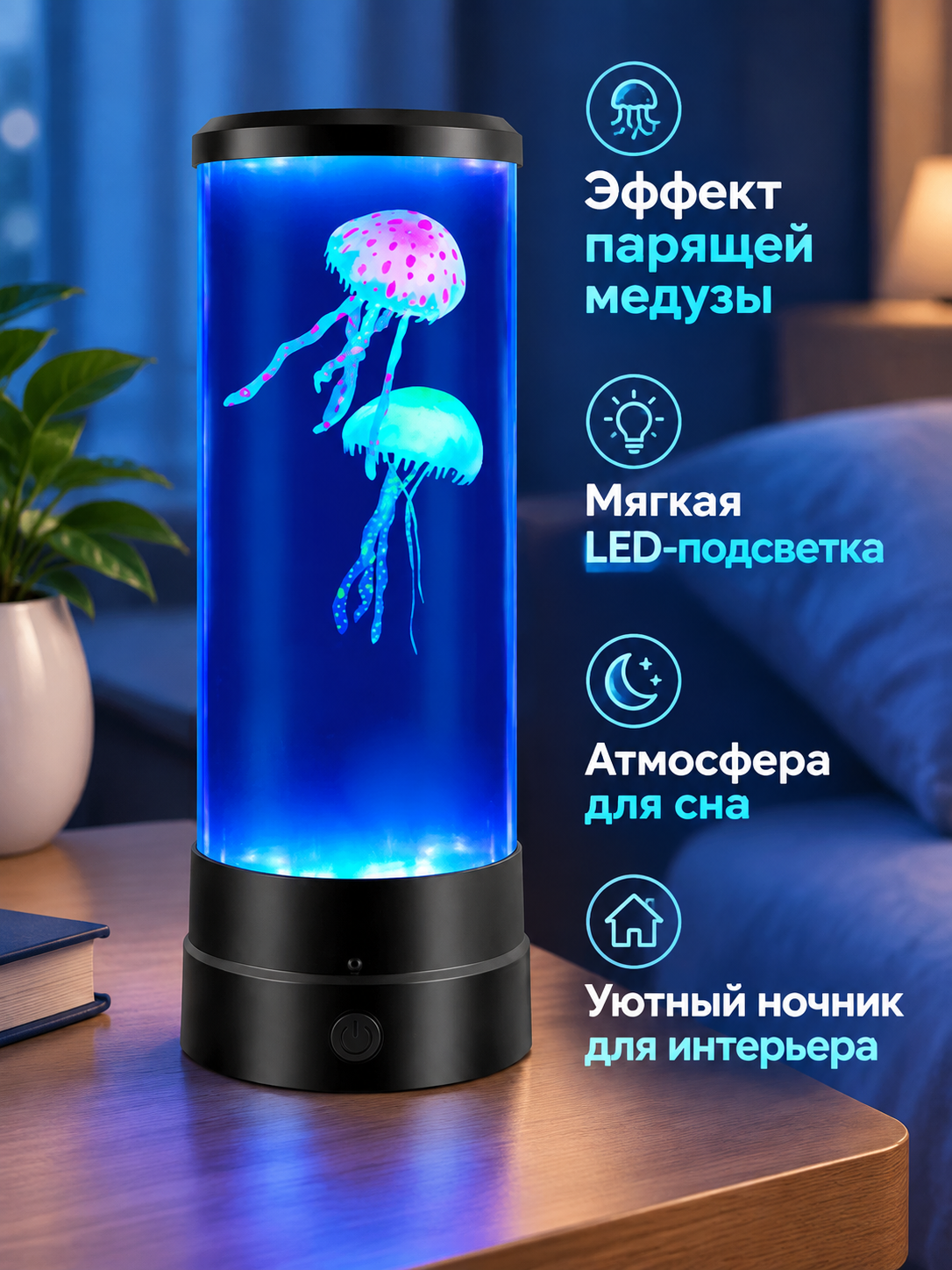 Круглый светильник-медуза с LED-подсветкой, динамический ночник для интерьера, черный, от сети, 12 дюйм, черный, черный