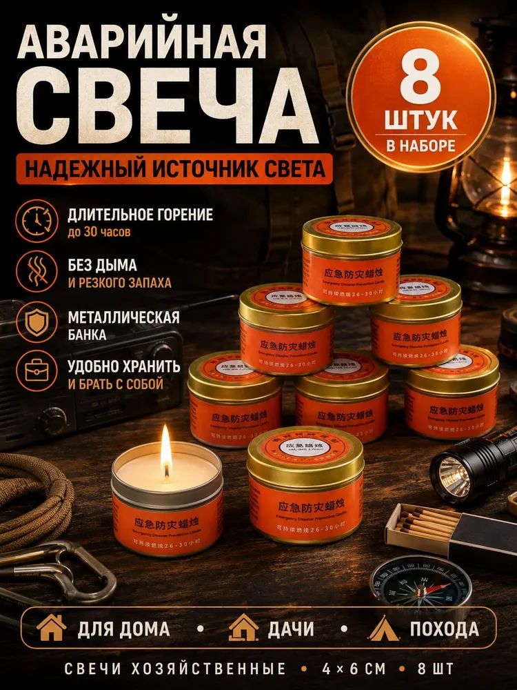 Свеча "свечи хозяйственные" 4 см х 6 см 8 шт