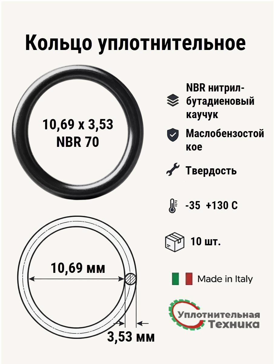 Кольцо уплотнительное 10,69х3,53 NBR70 10 шт.
