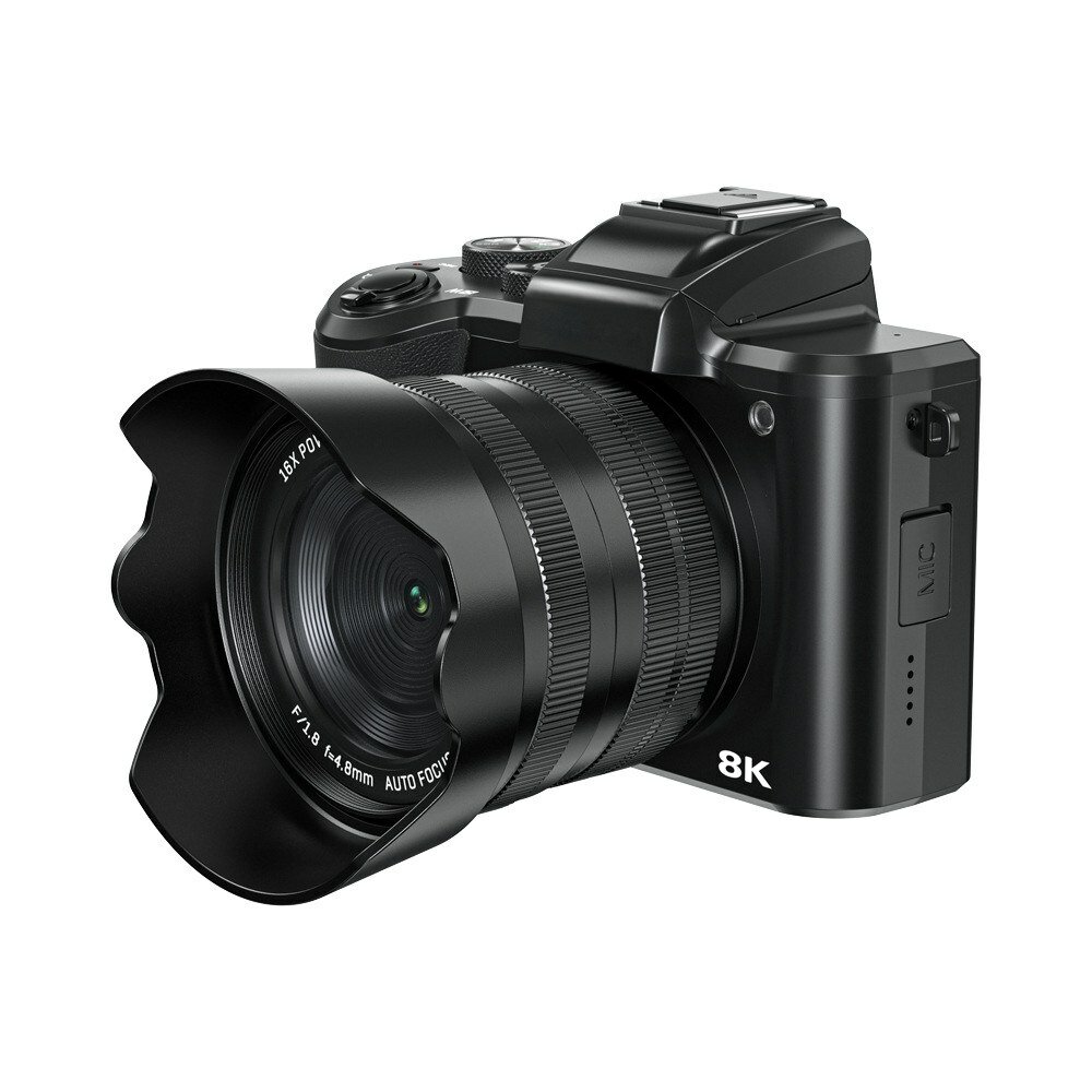 Цифровая камера 8K 48 мегапикселей сенсор 1/1.4 дюйма 16-кратный зум автофокус экран 3.2 дюйма для фото и видео съемки, DC226 8K черный - американская версия (обновленная)