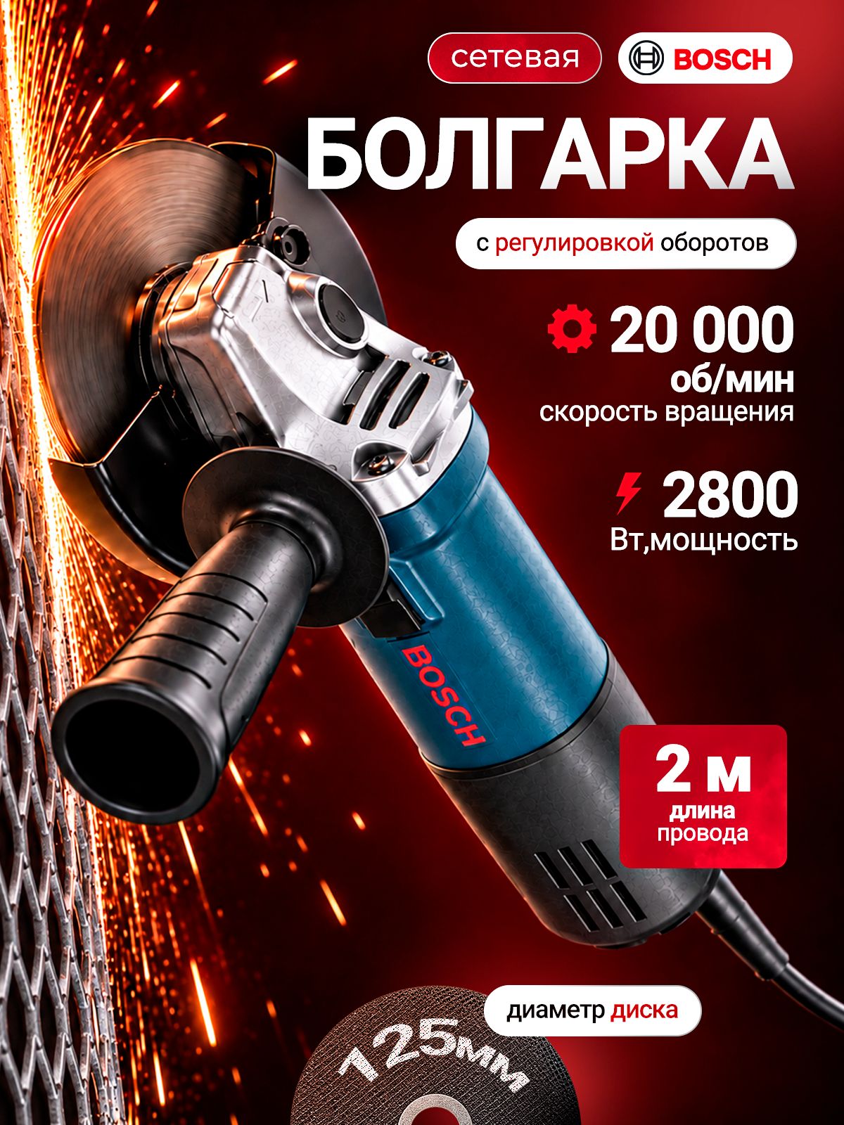 Болгарка электрическая 125 УШМ угловая с регулировкой оборотов