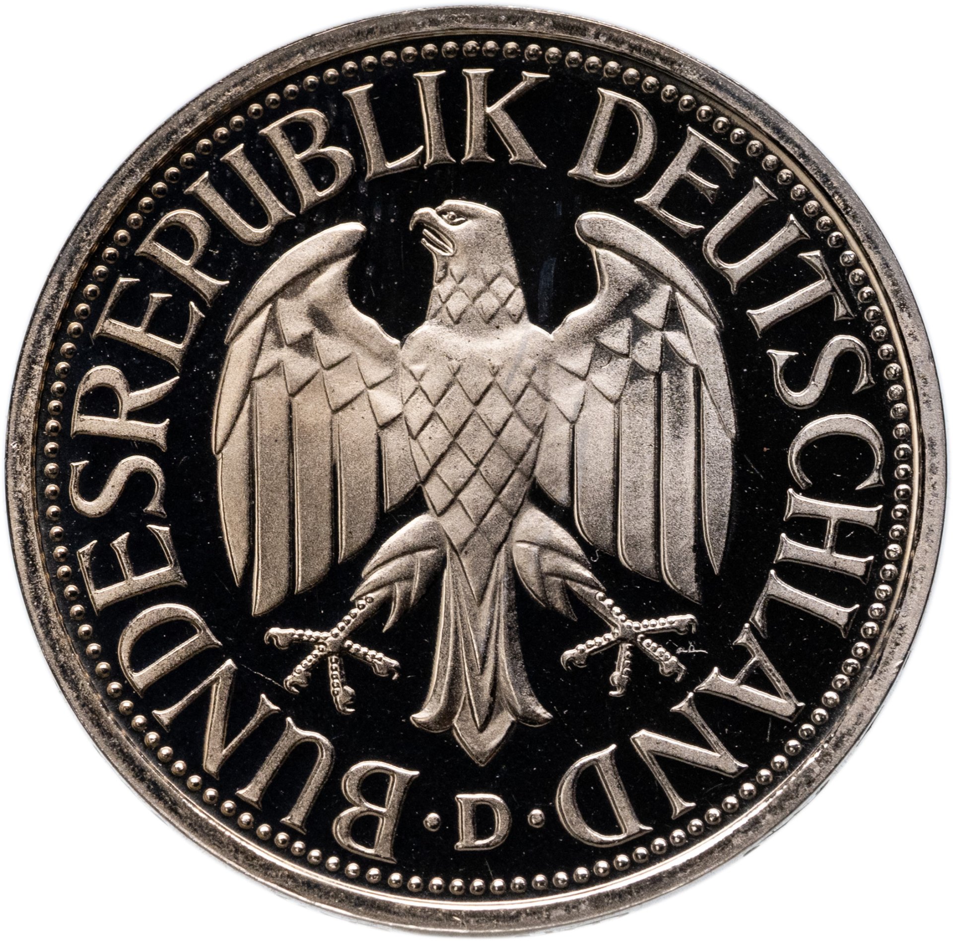 Германия ФРГ 1 марка 1980, знак монетного двора: "D" - Мюнхен, Мельхиор медь-никель, в сохранности Proof