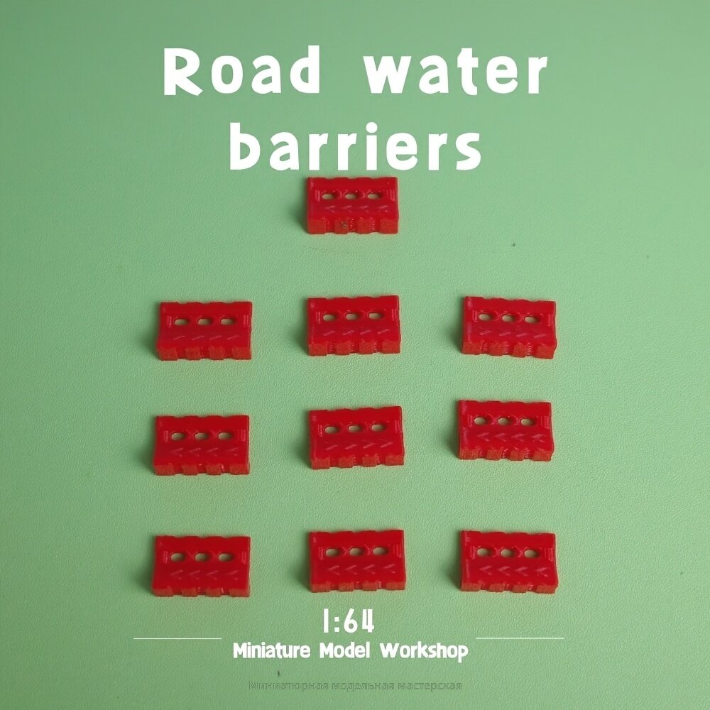 Миниатюрные дорожные водоблоки, 10 шт, масштаб 1:64, АБС, красный, модель 640113, для диорам и макросъемки