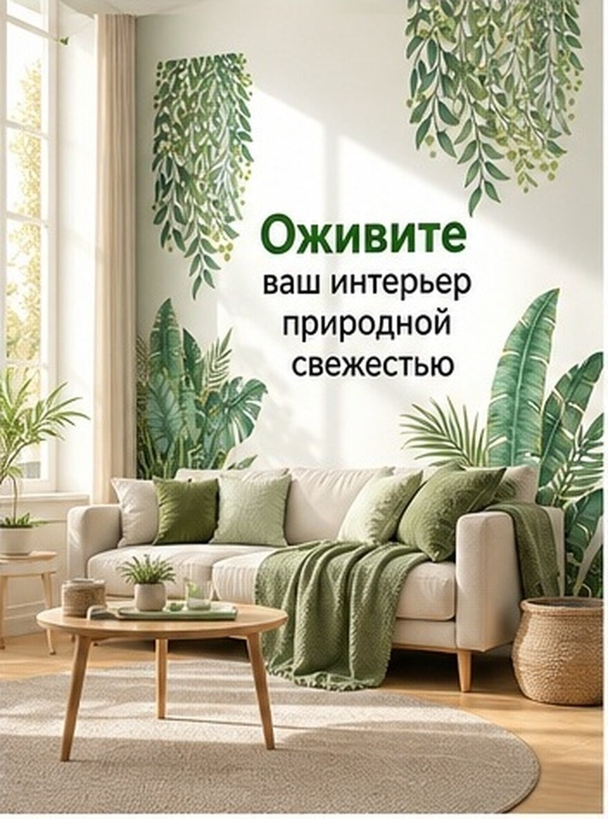 Самоклеящиеся Наклейки На Стену 1 Лист Пальмовые Листья Зеленые 90X60Cm