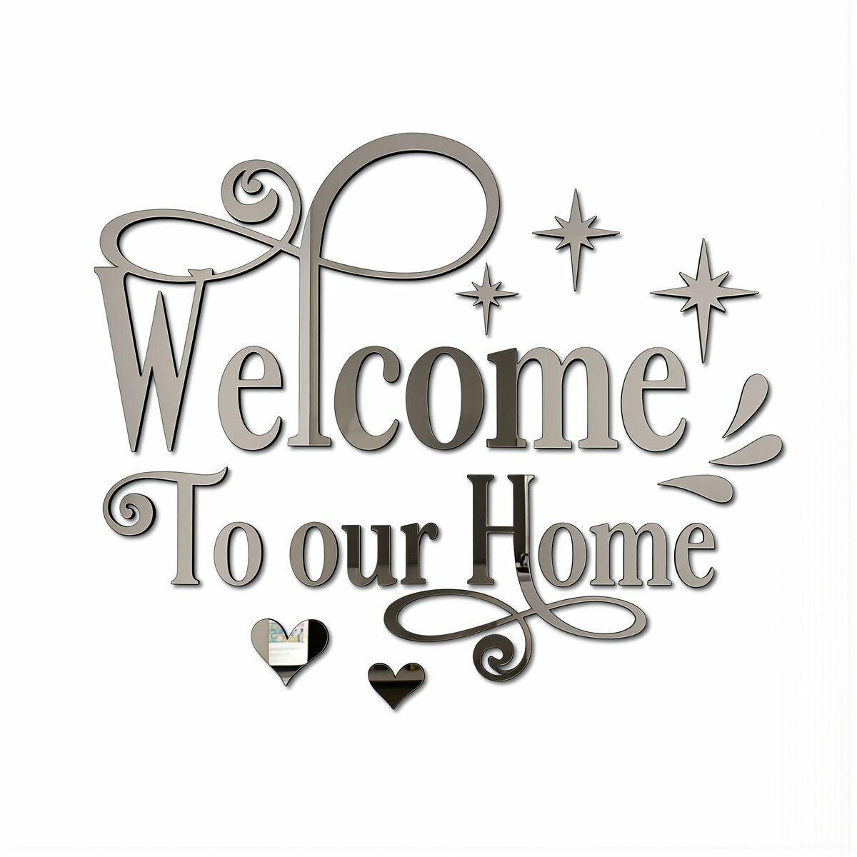 Зеркальная акриловая наклейка размер 30 см с надписью Welcome to our home настенный декор для прихожей оформление комнаты несколько цветовых исполнений под дизайн помещения