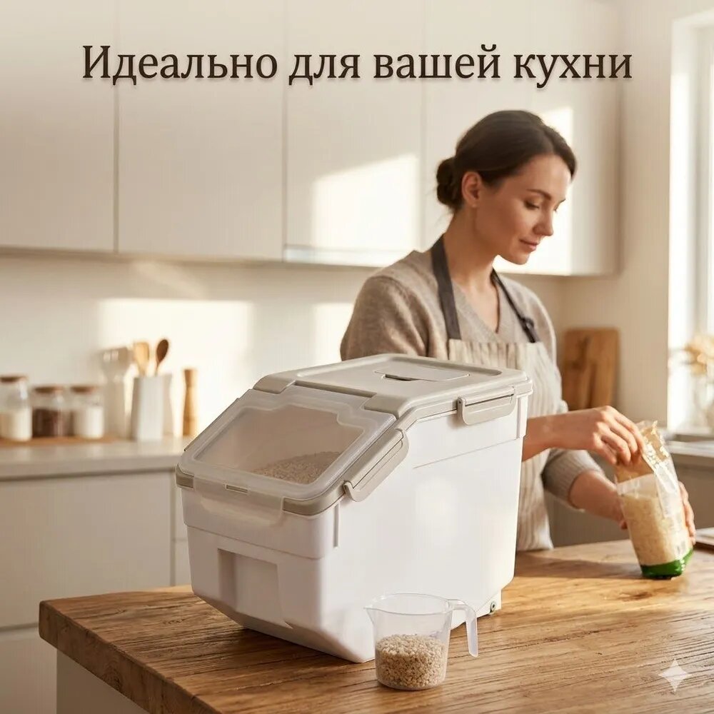Кадка для риса 10000 мл, светло-серая, с ручкой