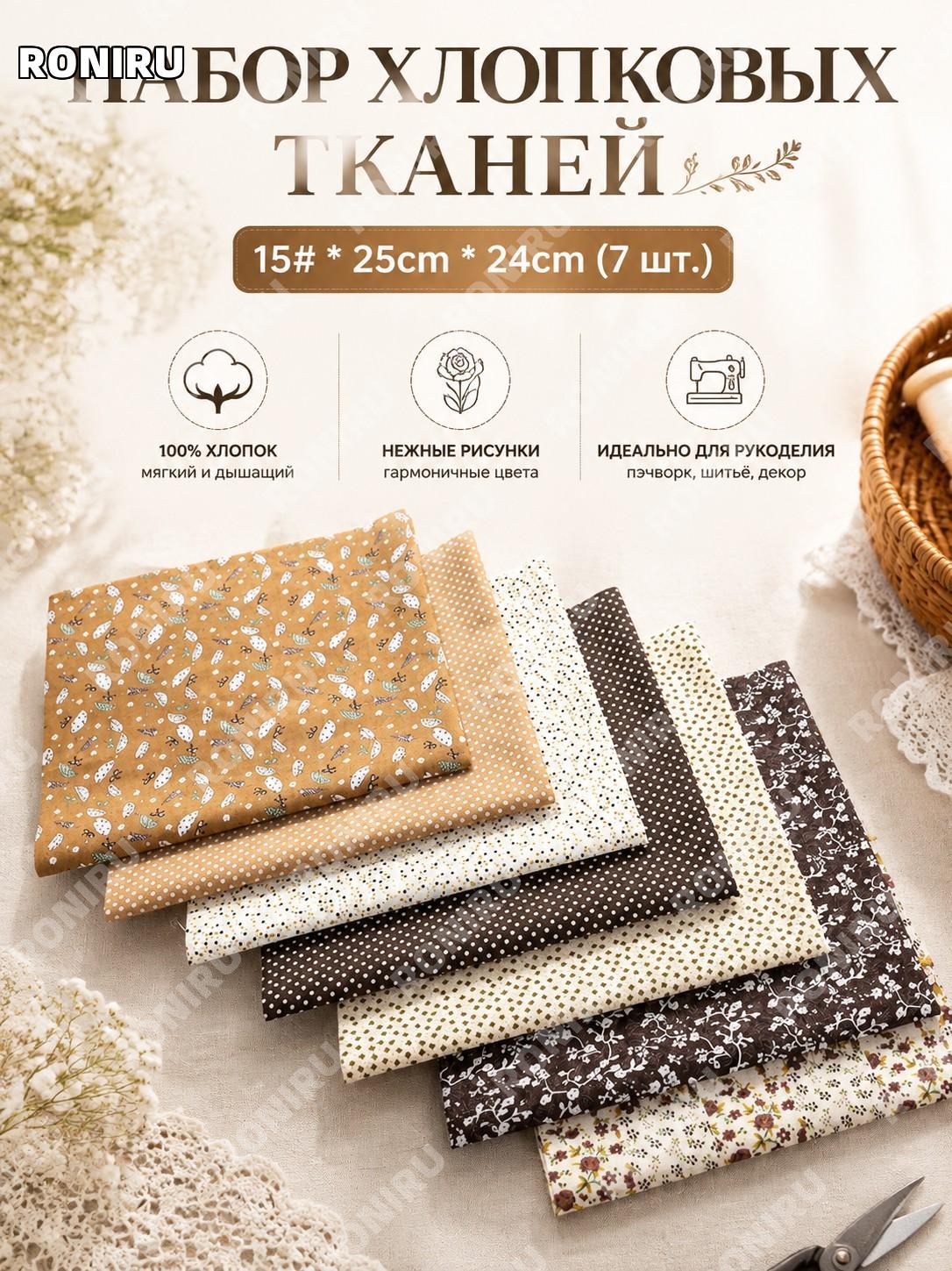 Набор лоскутов ткани для пэчворка 15# 25×24 см (7 шт), хлопковая ткань с цветочным принтом для DIY рукоделия дома