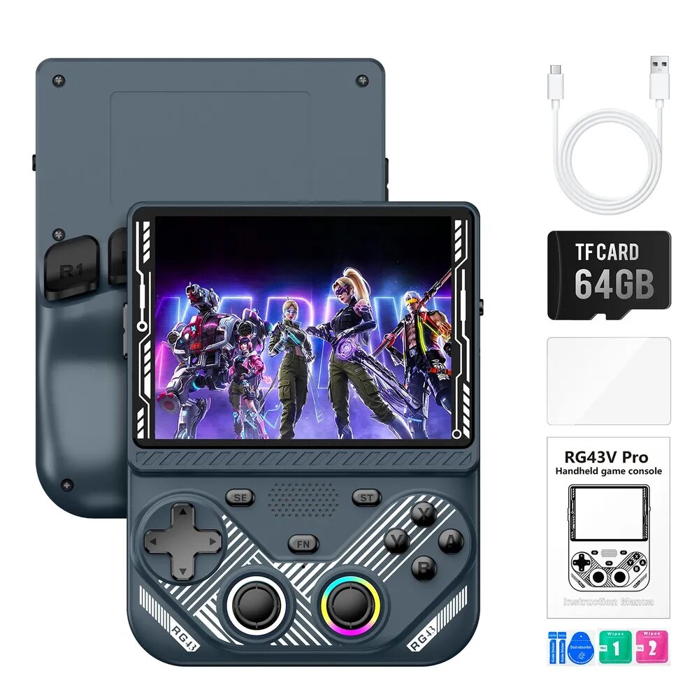 AISLPC RG43V PRO высокопроизводительная ретро консоль 64GB карта 18000+ игры RK3562 4.3" IPS WiFi 6 RGB джойстик HDMI TV выход 3D игра Поддерживается