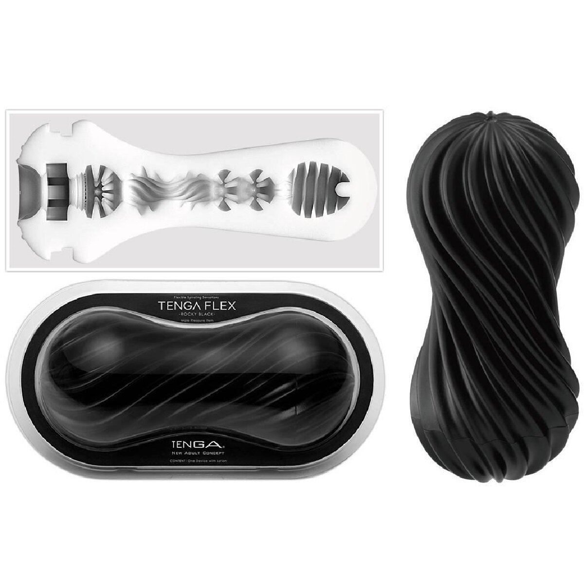 Мастурбатор Tenga Flex "Rocky" черный, длина 17.6 см, диаметр 4.5 см