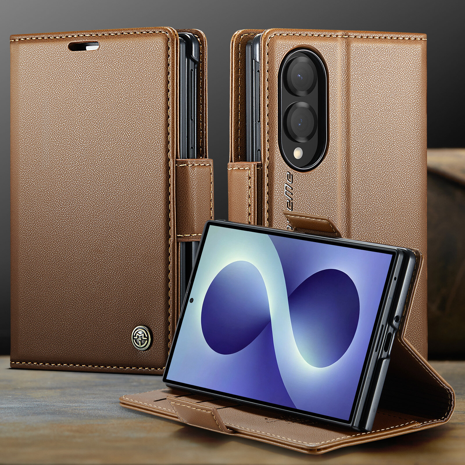 Чехол Для Samsung Galaxy Z Fold8 / Самсунг Галакси Z Fold8, soft touch, кобура, искусственная кожа, поликарбонат (PC), защита камеры, ударопрочный, усиленные углы, Samsung, Samsung Galaxy Z Fold8, brown,