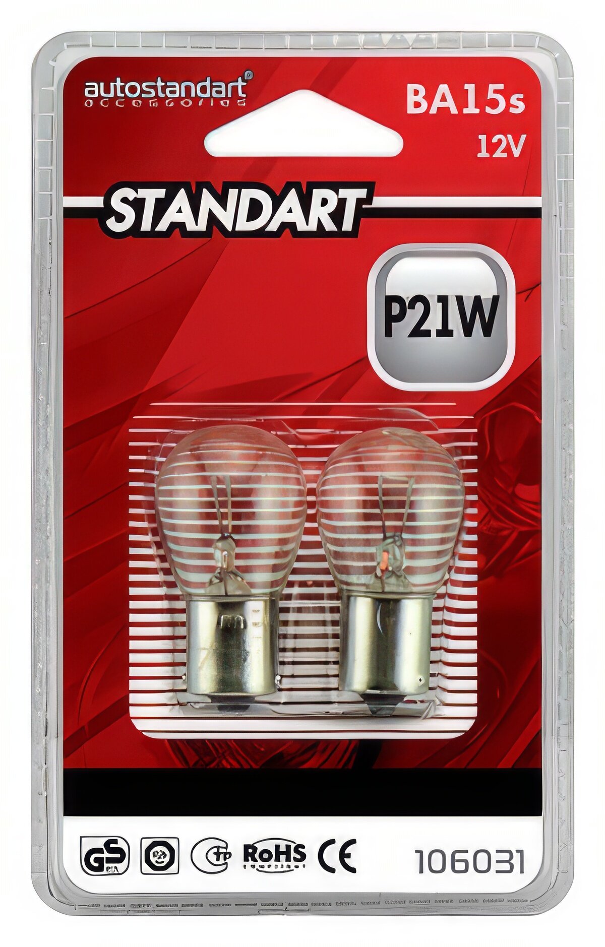Лампа AUTO STANDART P21W 12В 21Вт 2шт