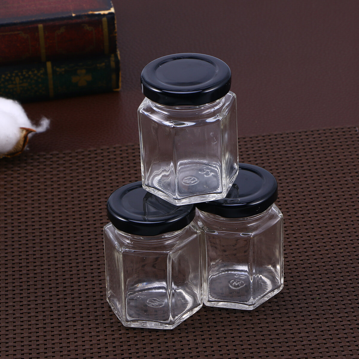 Прозрачная Стеклянная Бутылка Для Мёда 45ML С Гексагональной Формой И Утолщённым Дном Для Хранения В Доме И Кухне