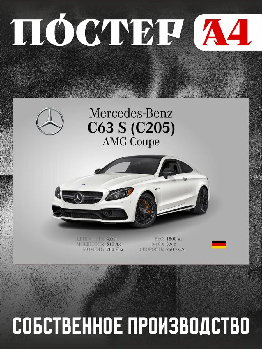 Постер на стену интерьерный А4 Mercedes C63 S C205 Coupe