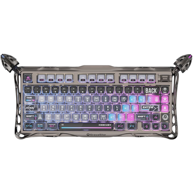 Клавиатура Gravastar Mercury K1 Pro RU, USB-C, Bluetooth, радиоканал, механические, серый, подсветка 6972448924399