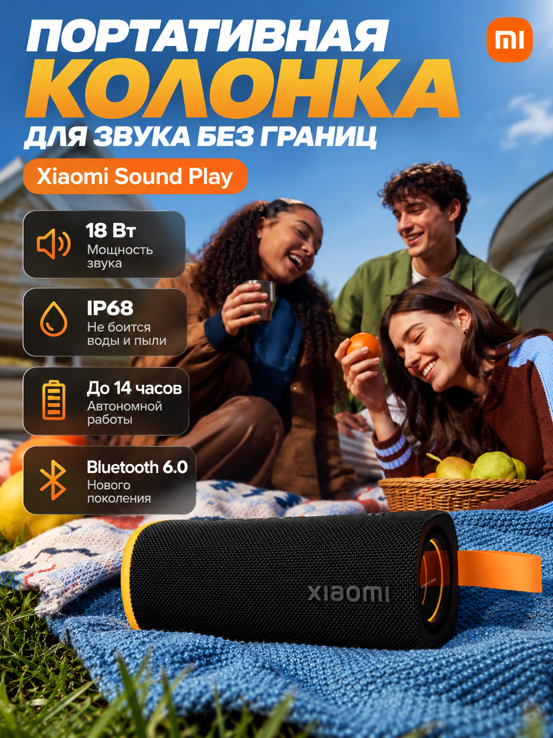 Портативная колонка Xiaomi Sound Play Black MDZ-42-BS, bluetooth колонка 18W , IP68, Auracast, колонка для дома и улицы