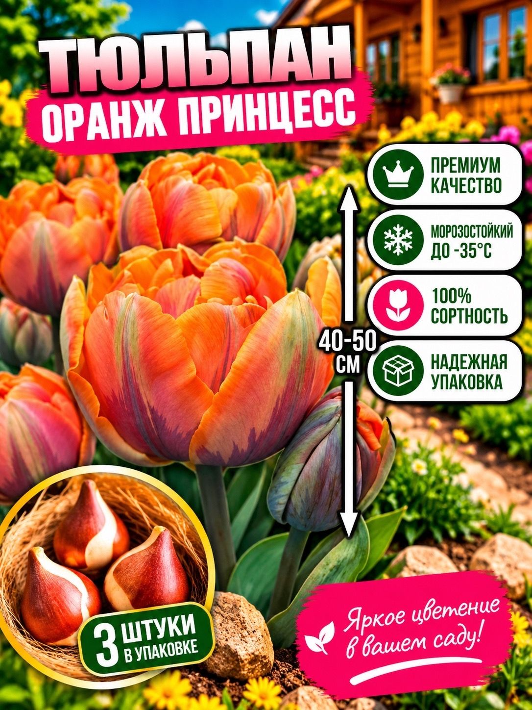 Луковицы тюльпана "Оранж Принцесс" 3шт.