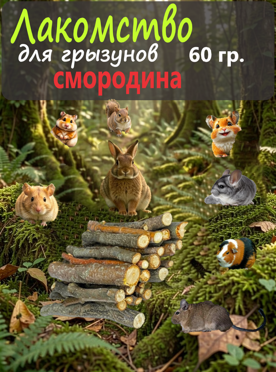 Веточки для грызунов смородина, древесные, экологичные, поддержание иммунитета, 60 гр.