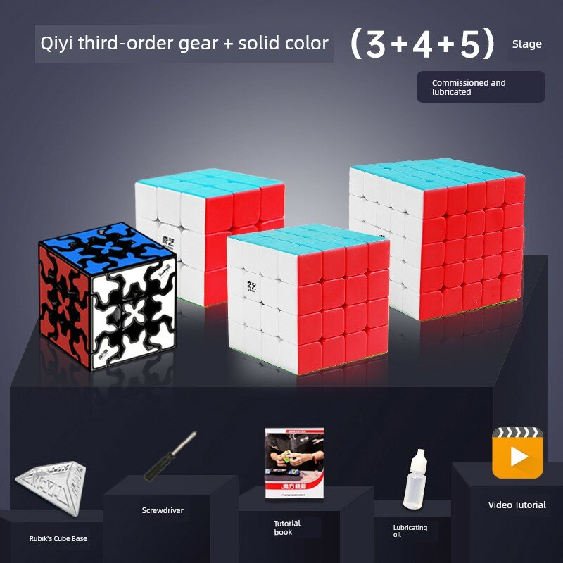 QiYi 3x3 геар-куб + комплект из 3x3, 4x4, 5x5 головоломок в сплошных цветах - нестандартный набор