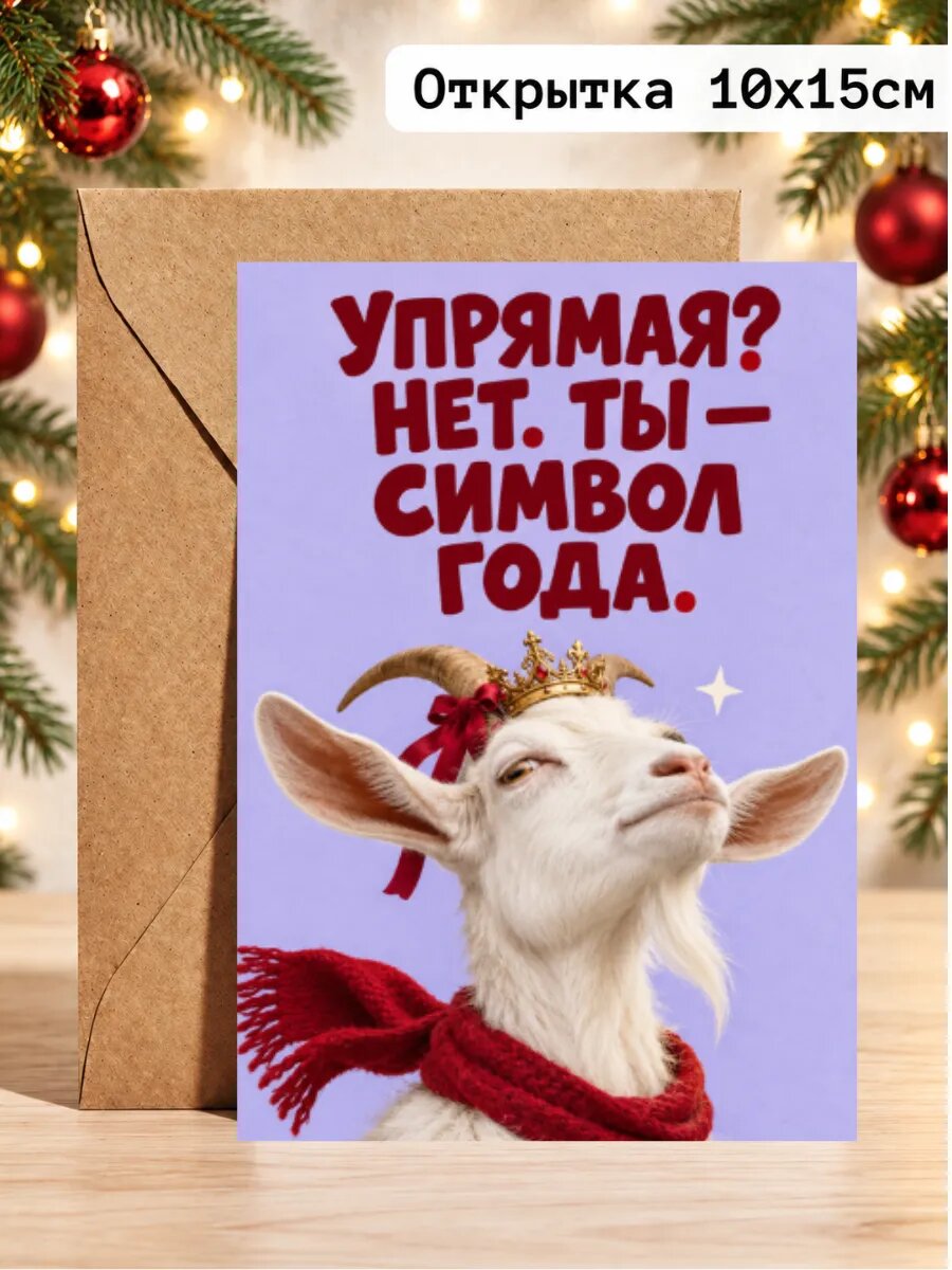 Открытка прикол Новый год козы 2027 10х15