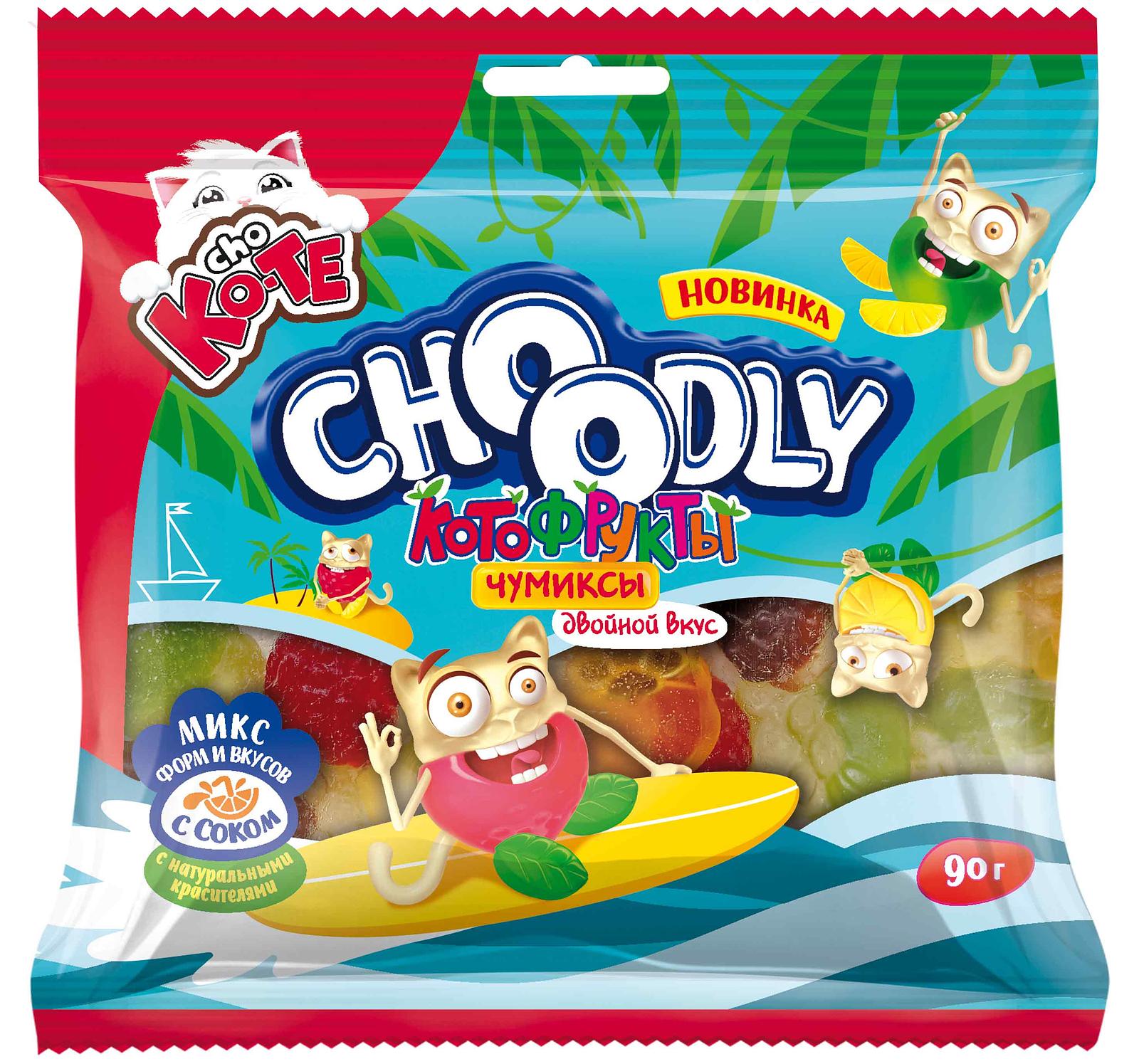Упаковка из 18 пачек Мармелад жевательный Choodly Cho Ko-Te Котофрукты пак 90г