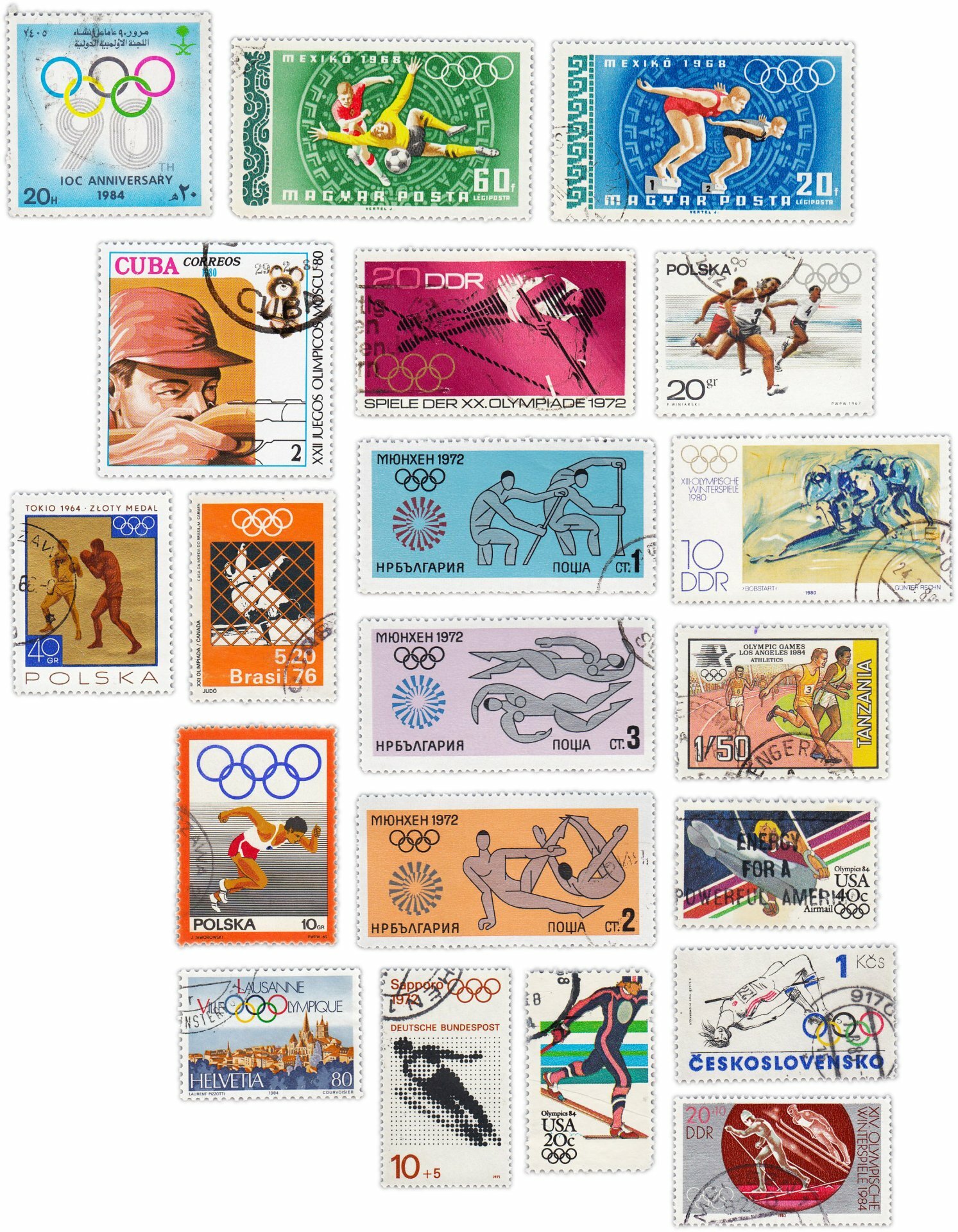 Набор из 20 марок "Спорт и Олимпийские игры" 1964-1984