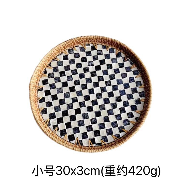 Круглая плетеная подставка в клетку с ракушками, маленькая 30x3 см
