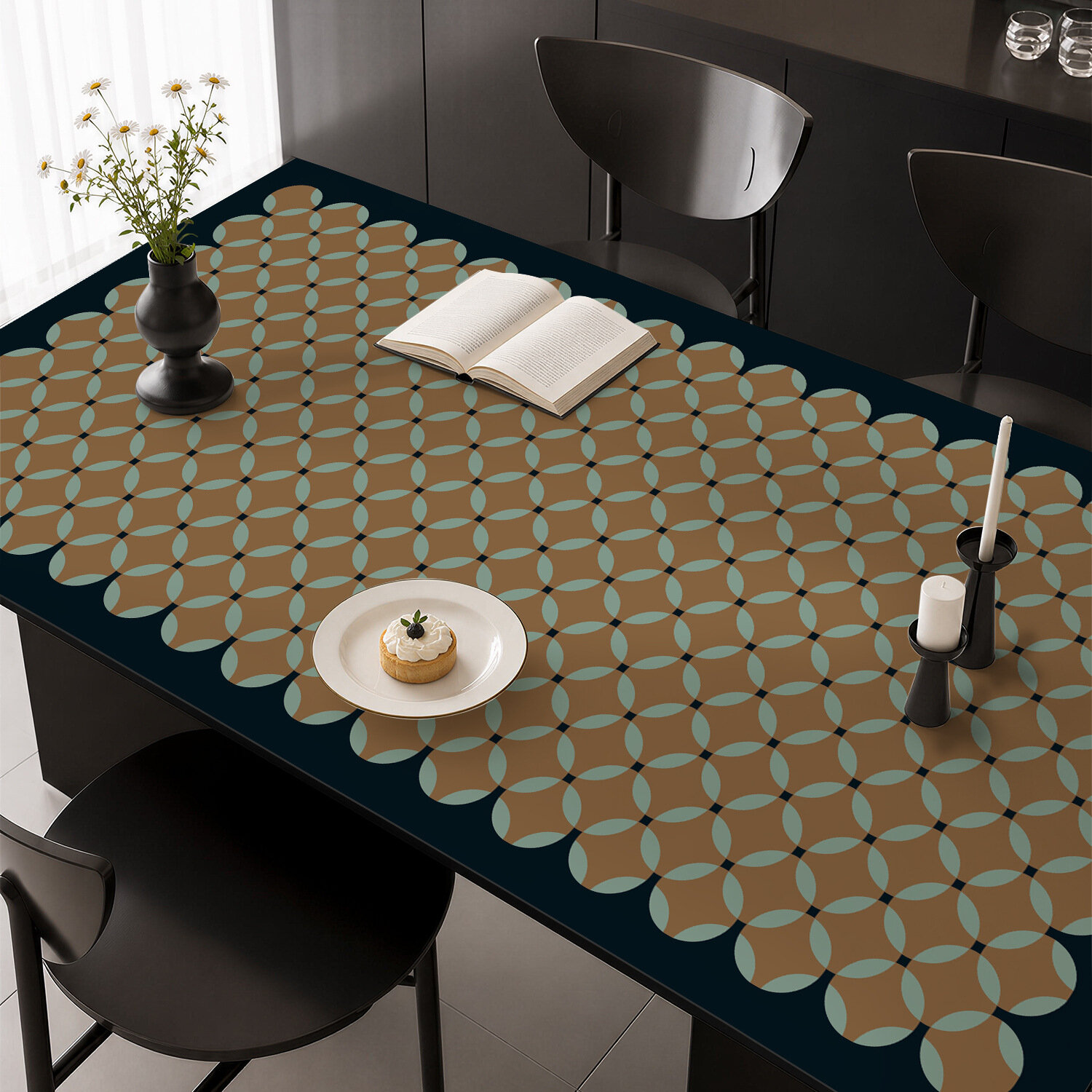 Коврик для стола винтажный стиль Curved Outline Winding PVC водонепроницаемый маслостойкий термостойкий премиум 70x120