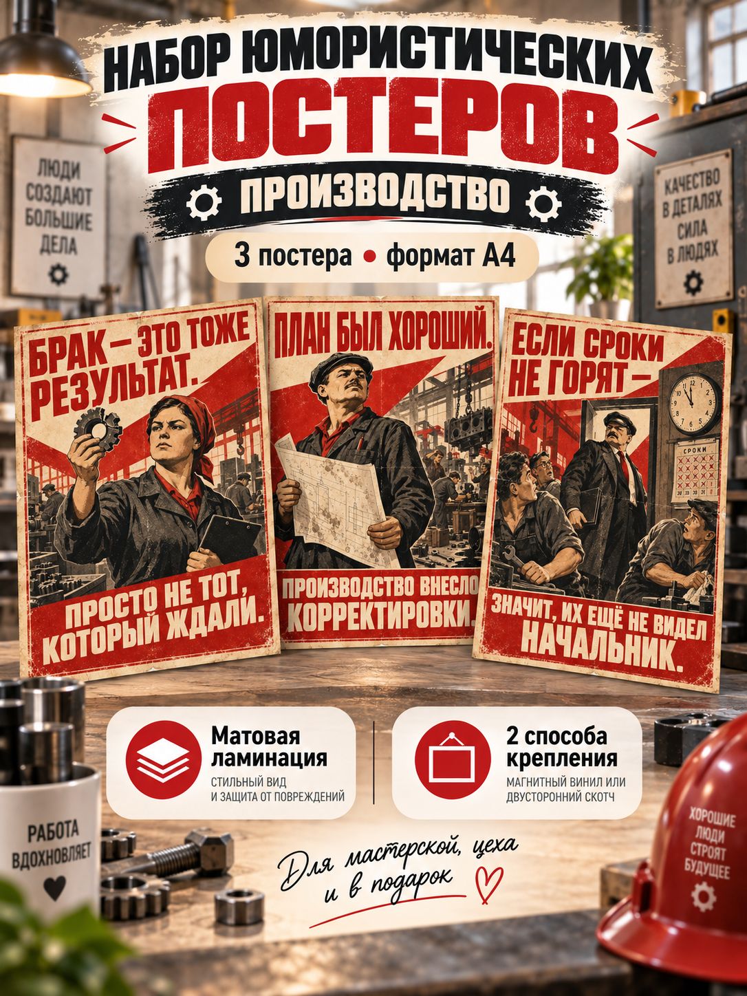Плакаты на стену A4 3 шт на производство ретро