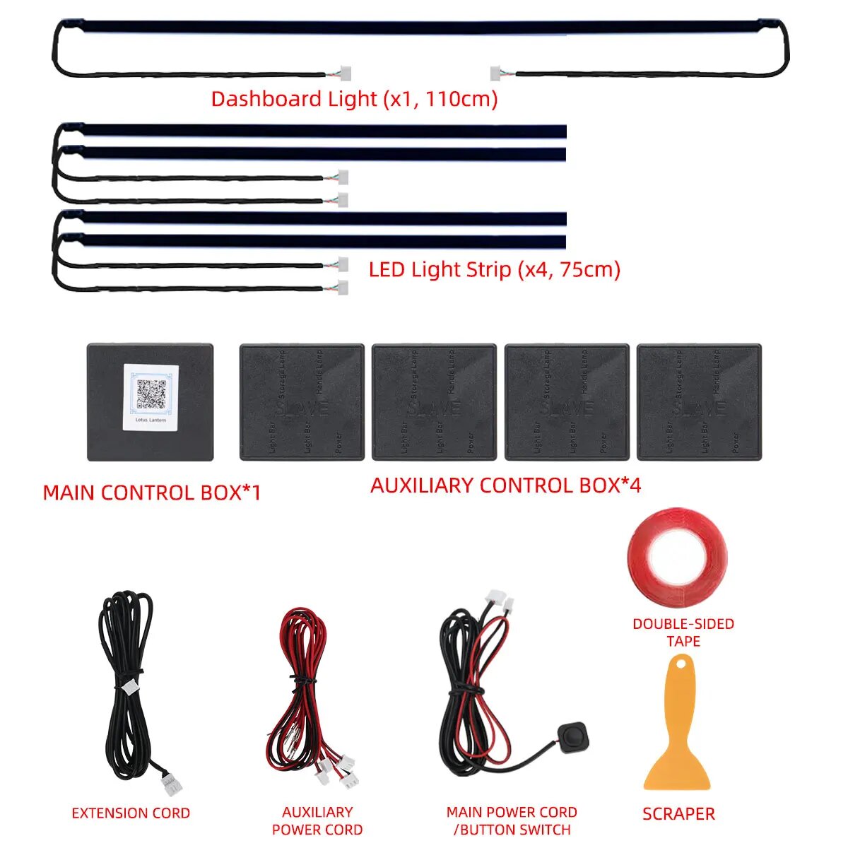 LED лента для авто, 6 LED, темно-синий, 75см+110см