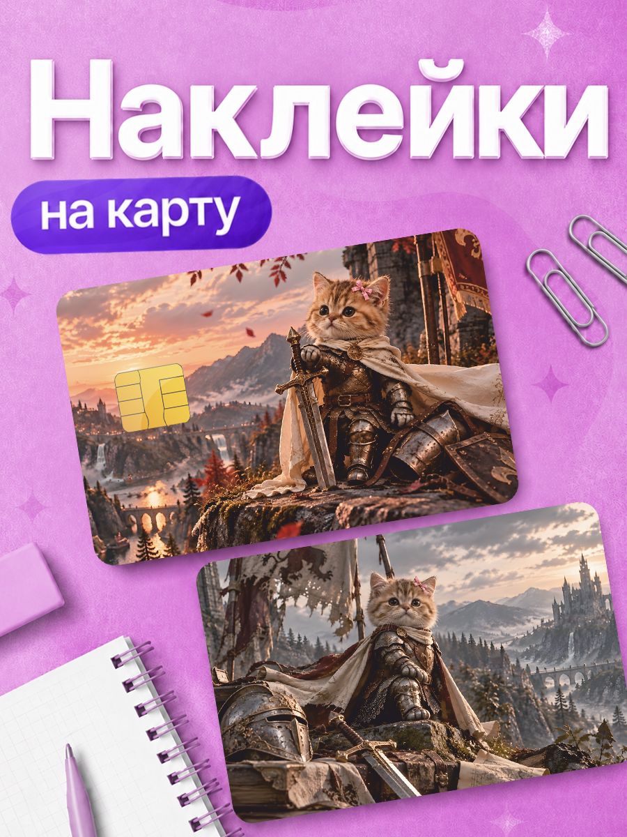 Наклейка на банковскую карту мем Котик рыцарь