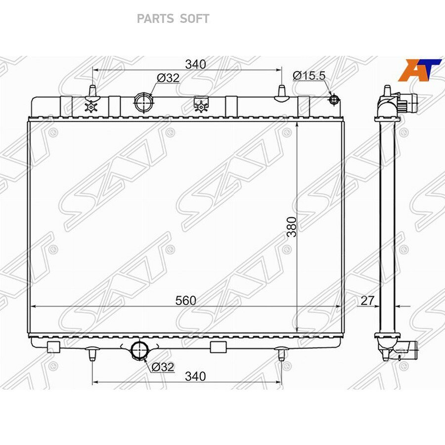 Радиатор Peugeot 301 13-16 / Citroen C2 03-07 от официального дистрибьютора, SAT, артикул SGPG00032