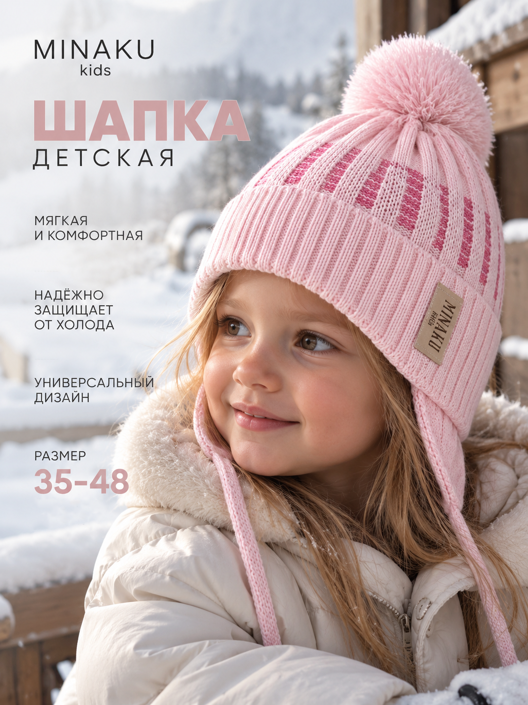 Шапка-бини Minaku MINAKU: Hello, winter! для девочек