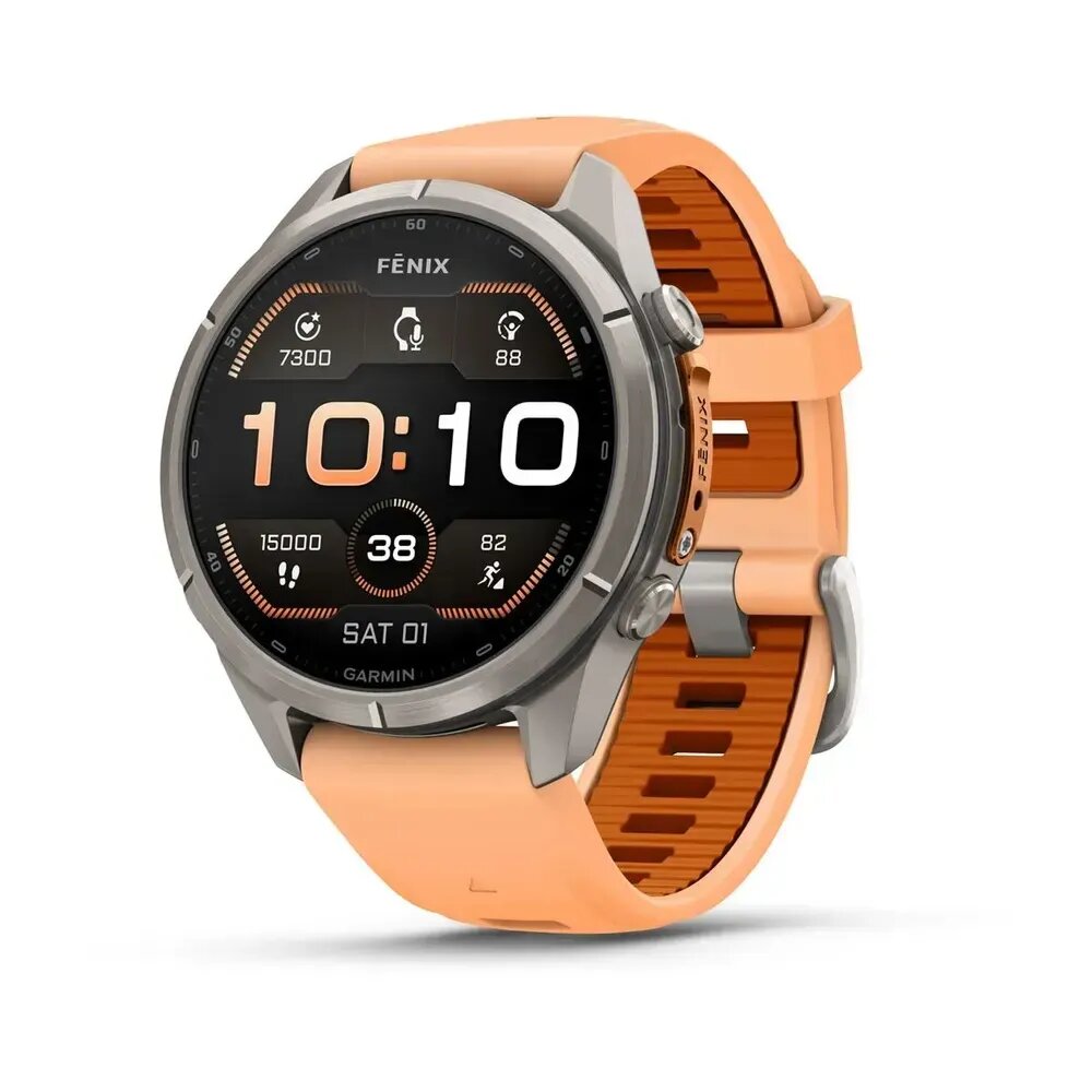 Смарт-часы Garmin Fenix 9 PRO - 43 мм, Amoled, Titanium, с силиконовым ремешком осенне-оранжевого цвета (010-04335-06)
