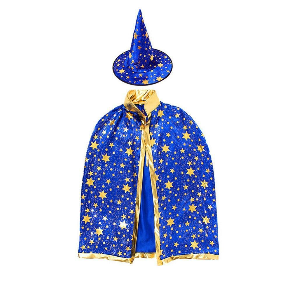 Карнавальный костюм для детей с накидкой и шляпой, со звездами, синий, 80 см