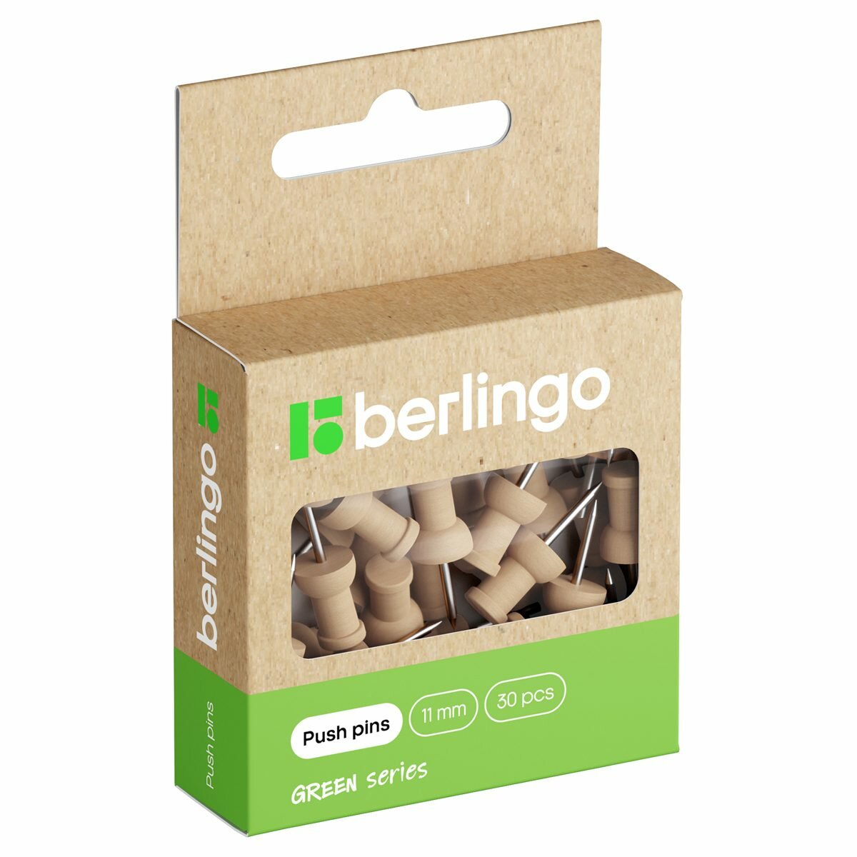 Кнопки силовые Berlingo Green Series, деревянные, 30шт, крафт-упаковка (PN5030J)