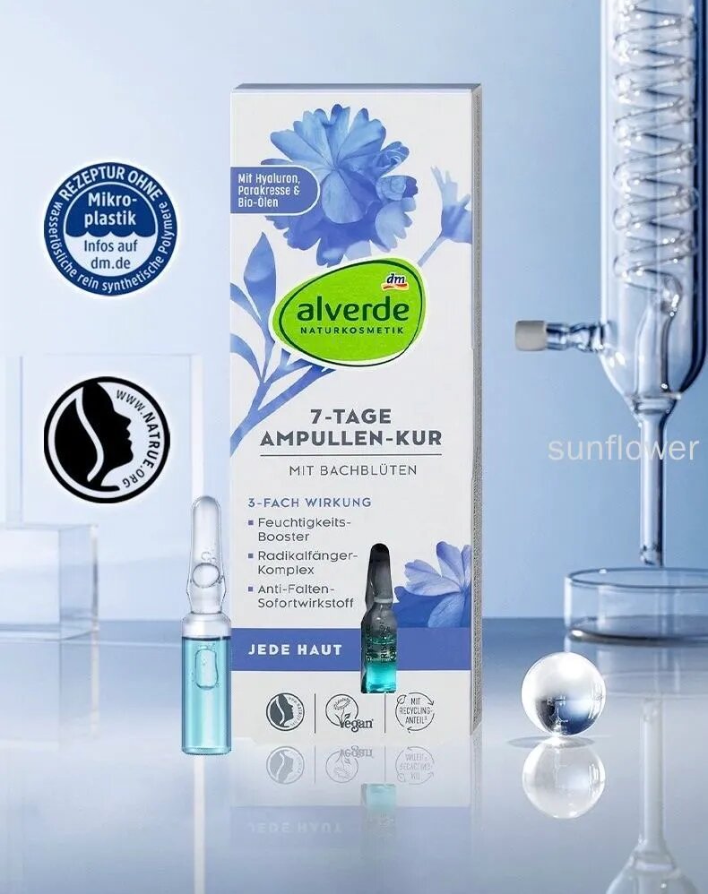 Сыворотка Alverde 7- - для лица, 7 ампул, увлажнение и регенерация, цветы Баха