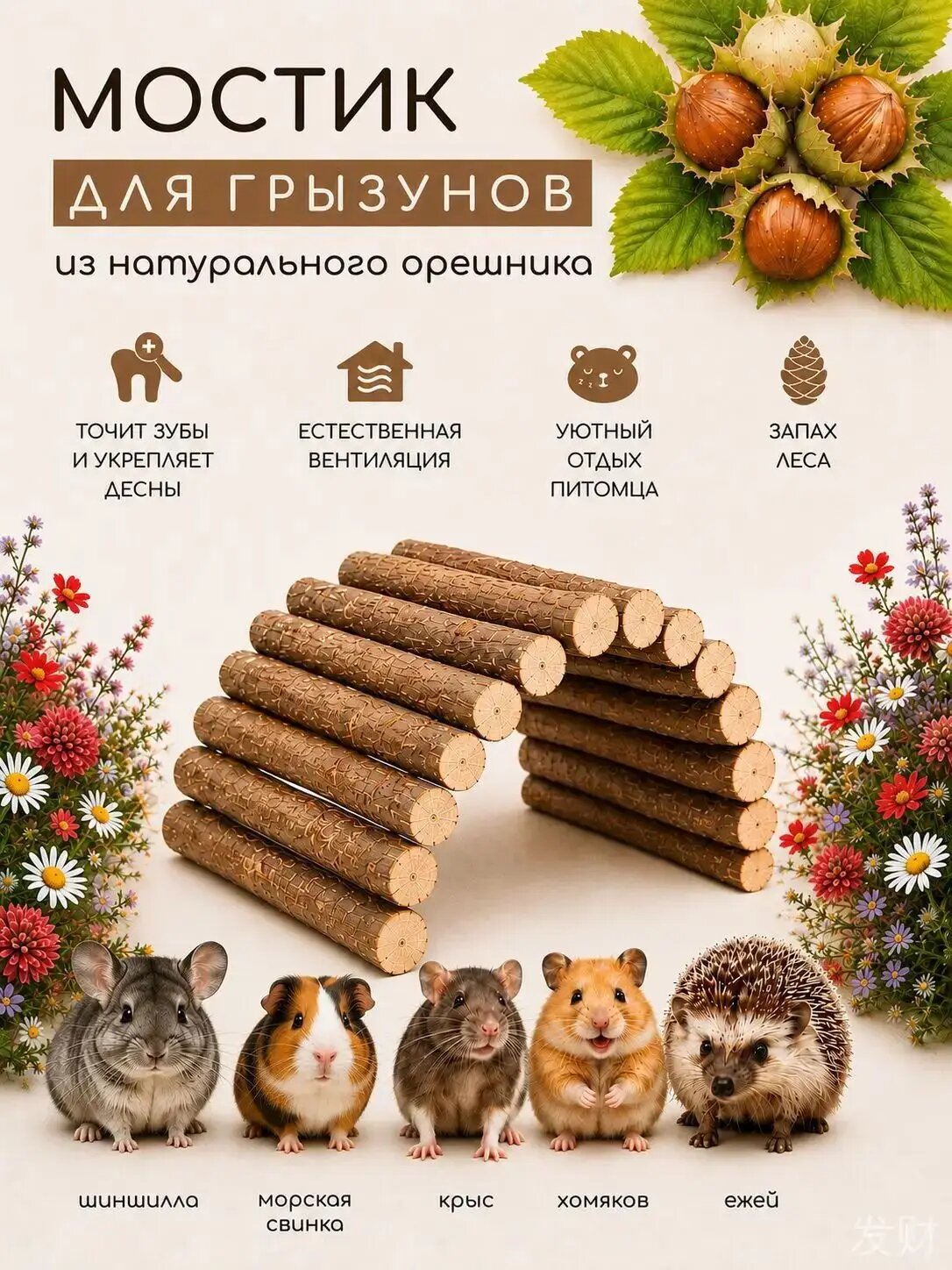 Арт 602 Домик мостик для грызунов в клетку для хомяков, крыс, ежей, черепах, дегу, песчанок 12х25см