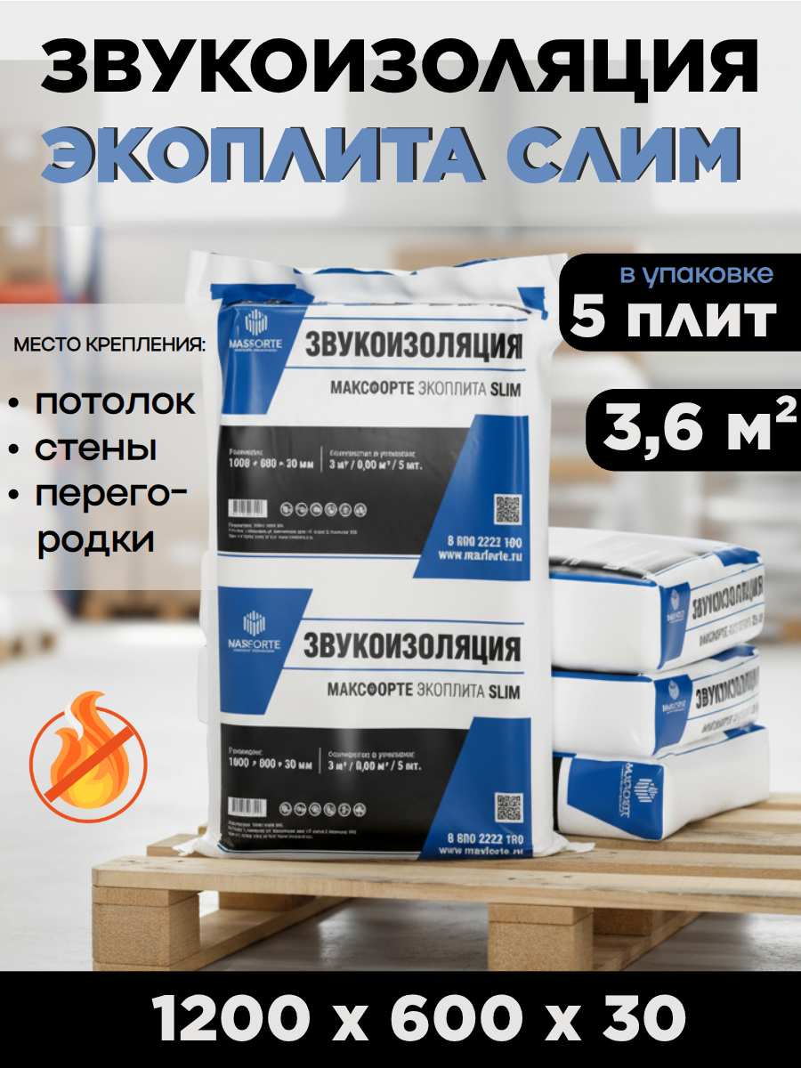 Звукопоглощающая плита МаксФорте ЭКОплита Slim (3,6 м²)