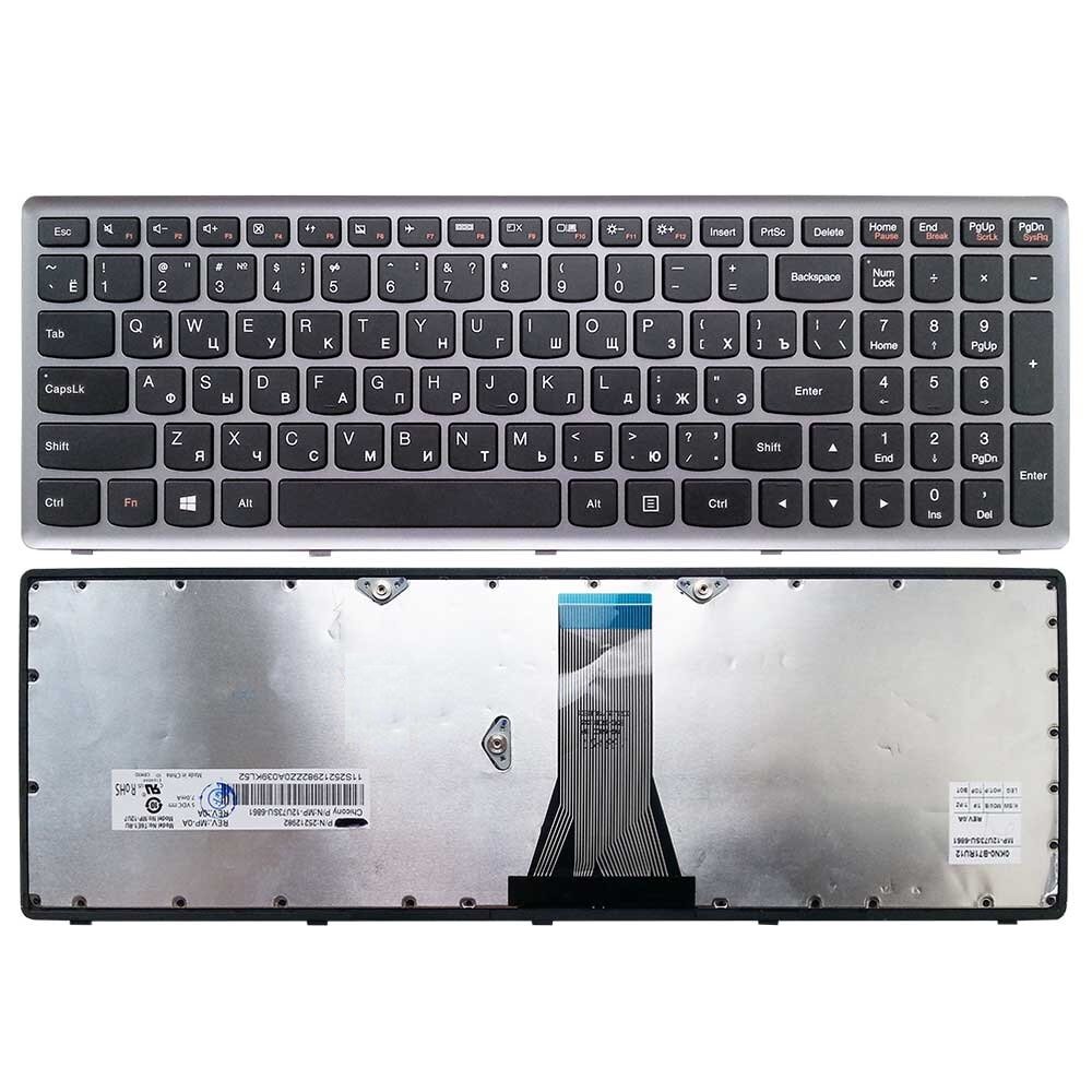 Клавиатура для ноутбука Lenovo IdeaPad Flex 15, G500S, G505S, S500, S510, Z510 черная, рамка серебря