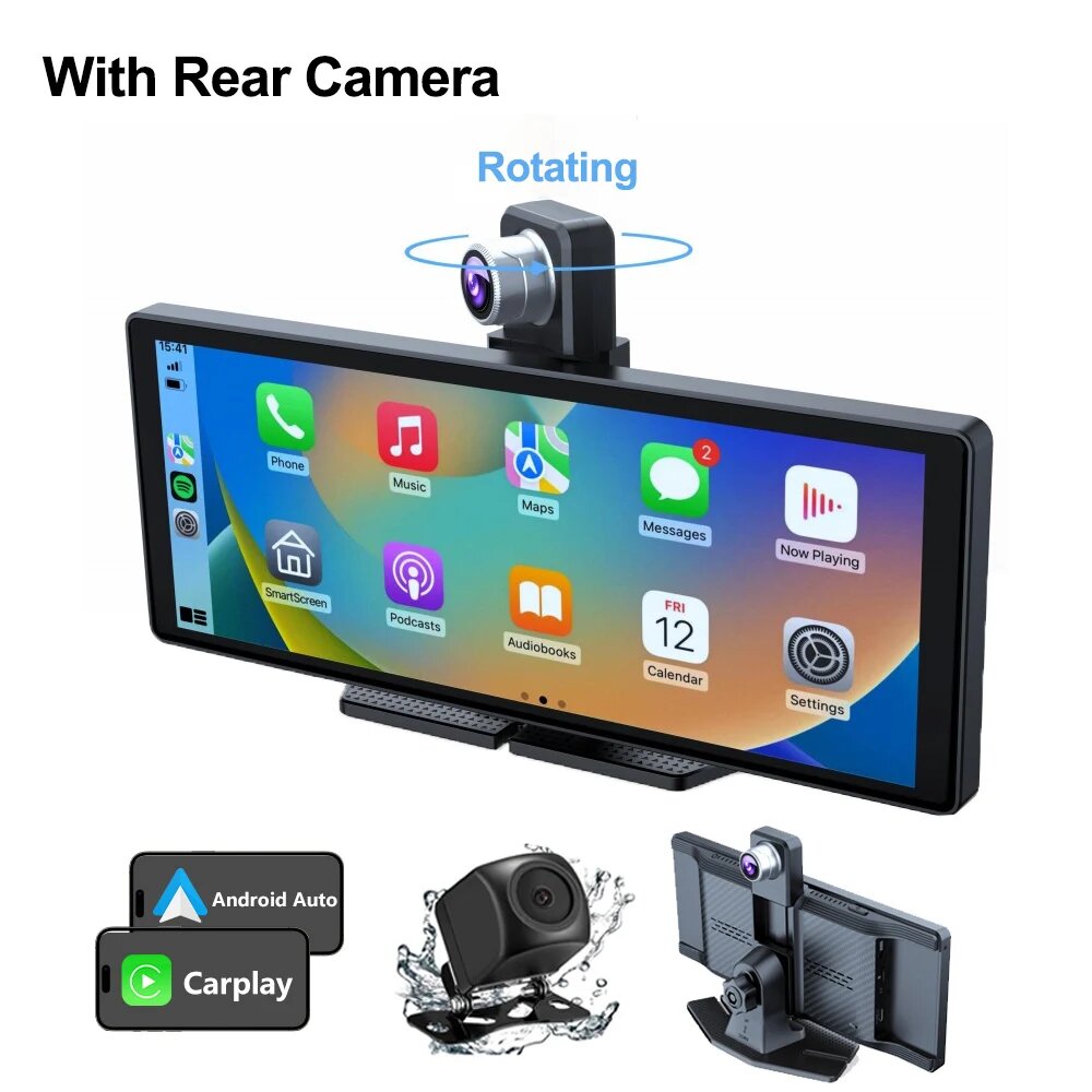 10,26-дюймовый универсальный портативный беспроводной экран CarPlay для NO SD card, With Rear Camera