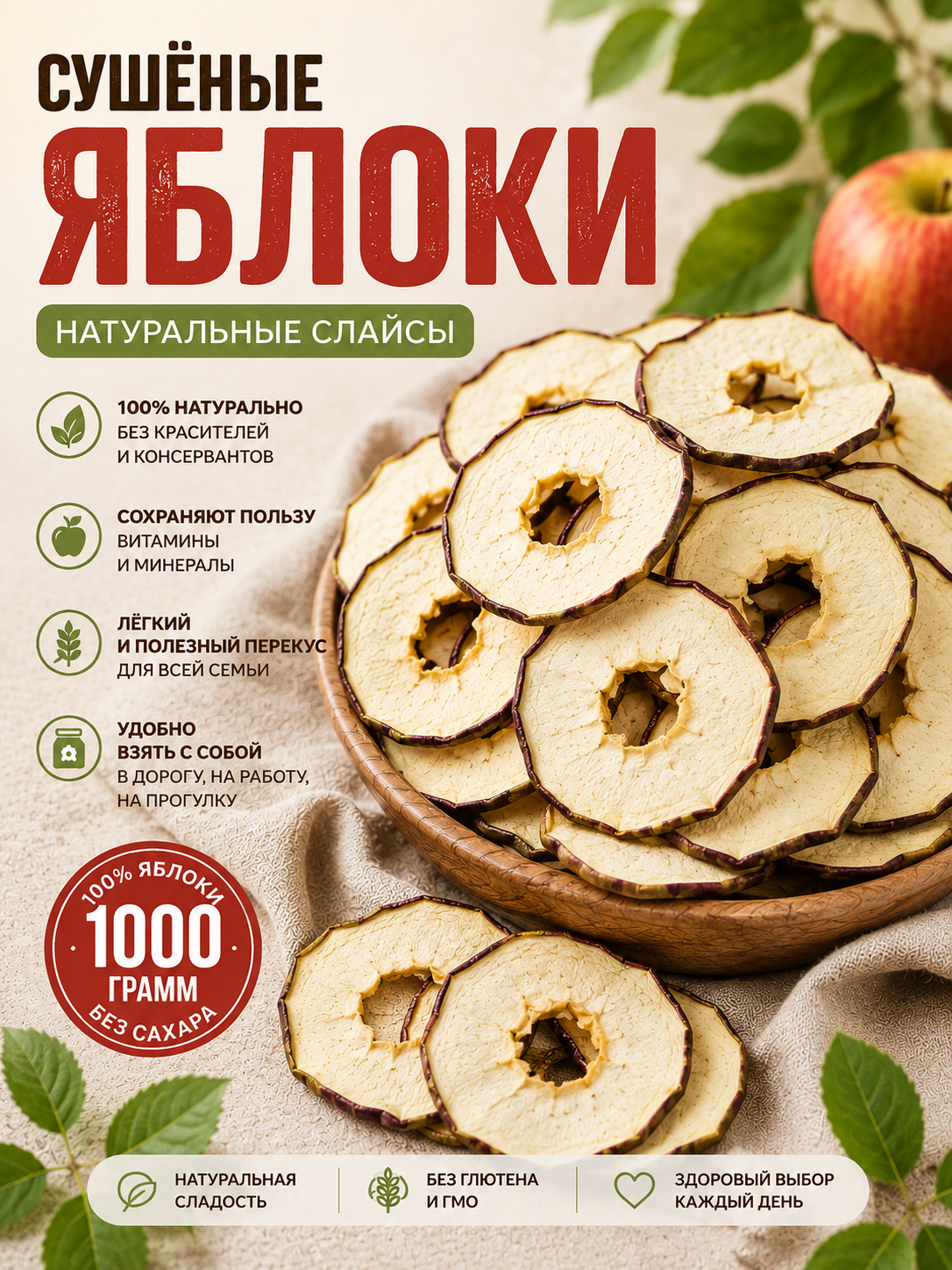 Яблоко сушеное слайсами чипсы