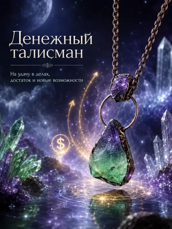 Талисман Оберег/Ожерельеамулет, изготовленное из фиолетового хрусталя