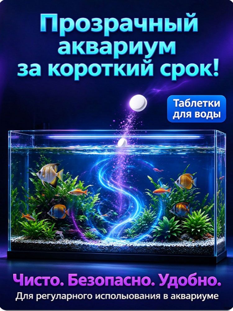 Средство для аквариума таблетки от водорослей, уход за водой в домашнем аквариуме 80 г