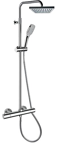 Душевая стойка Remer Elegance EQ32A8CPSD20 со смесителем, термостатическим, хром, глянцевая, душевая система с тропическим душем, с лейкой, латунная