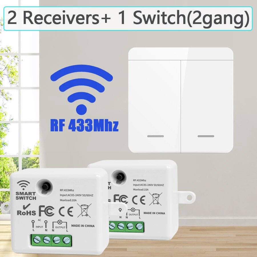 Беспроводной умный выключатель ammtoo 433 МГц 2Receiver1Switch