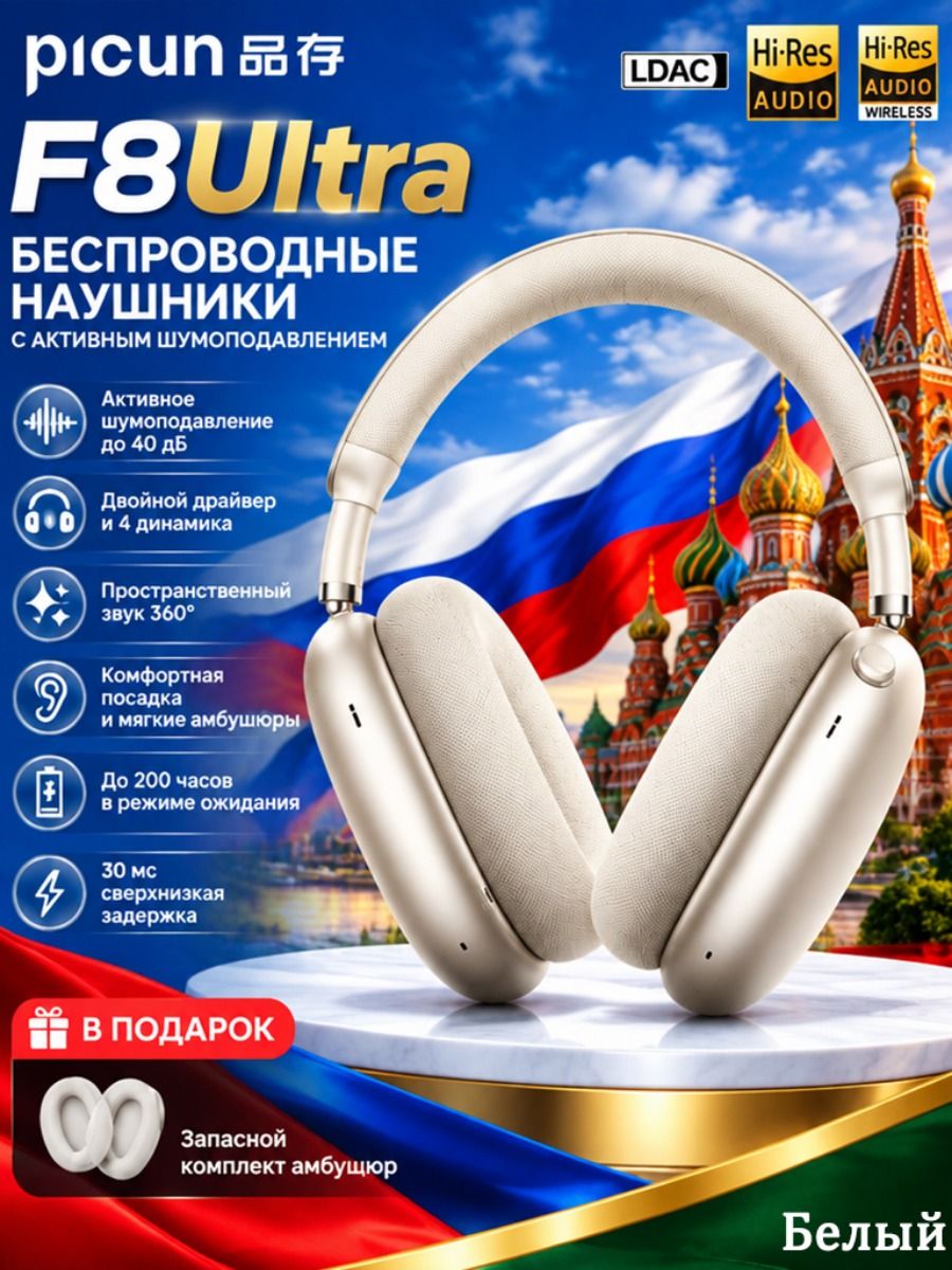 Picun F8 Ultra Беспроводные Наушники: Bluetooth Гарнитура С Активным Шумоподавлением, Четыре Динамика LDAC Hi-Res